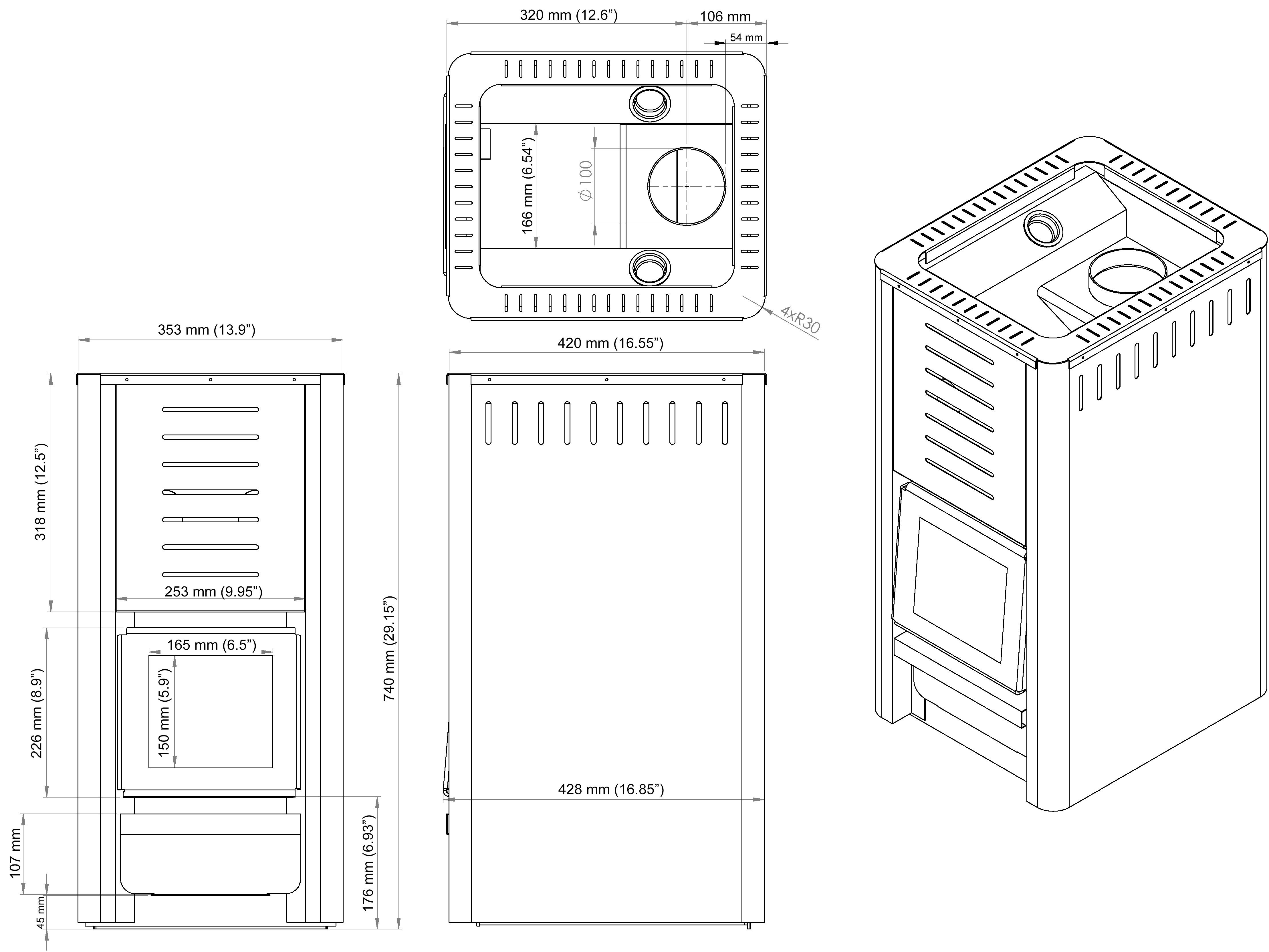 Timberline Wood Sauna Stove - Stainless Steel Heater