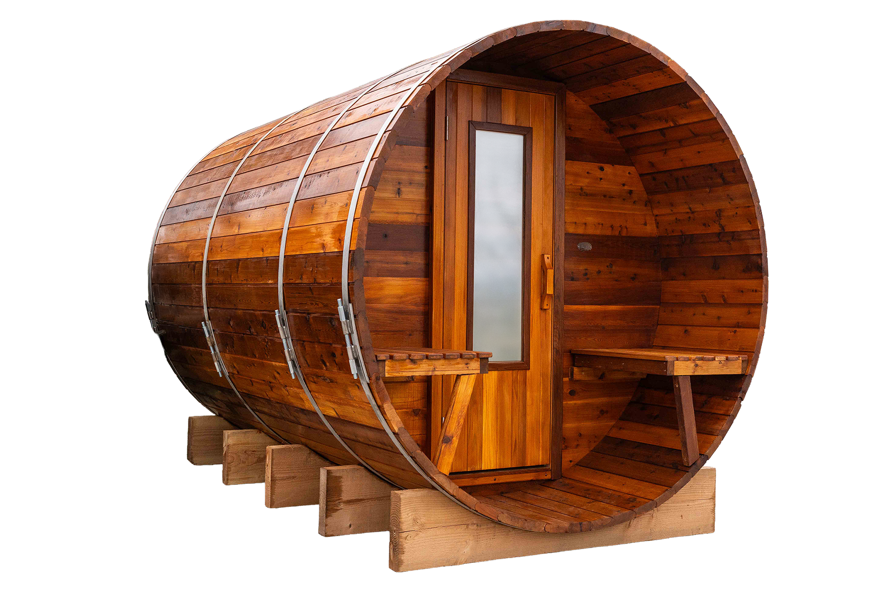 10 foot x 7 foot Knotty Cedar Barrel Sauna with Porch | Barrel Saunas ...